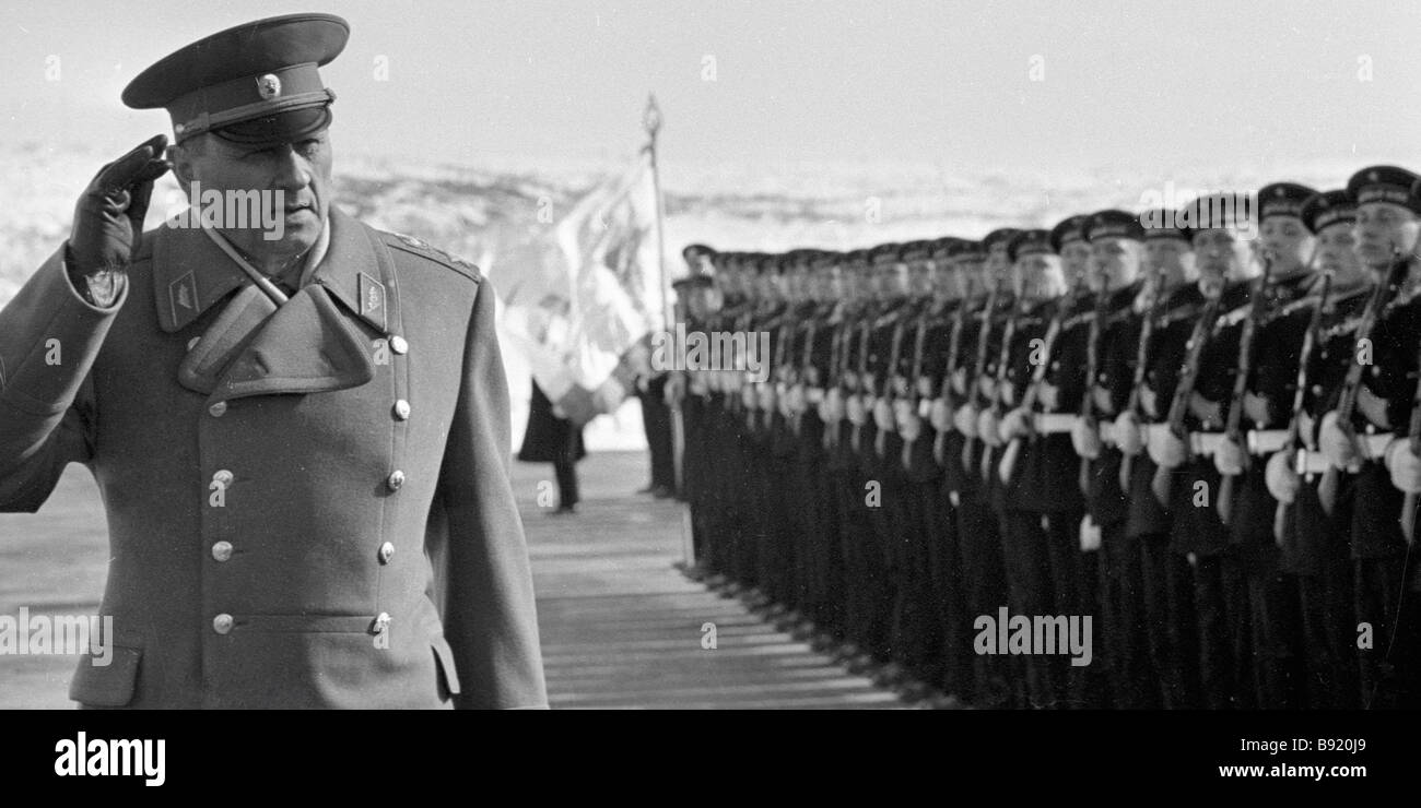 Defense Minister Andrei Grechko inspects the guard of honor order Stock ...