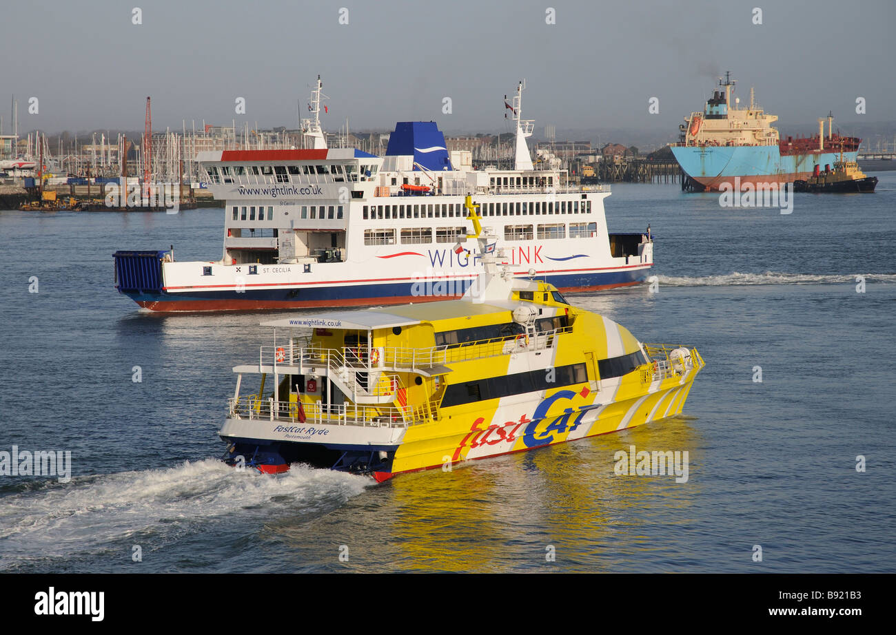 Portsmouth Harbour busy with shipping St Cecilia a roro ferry and ...