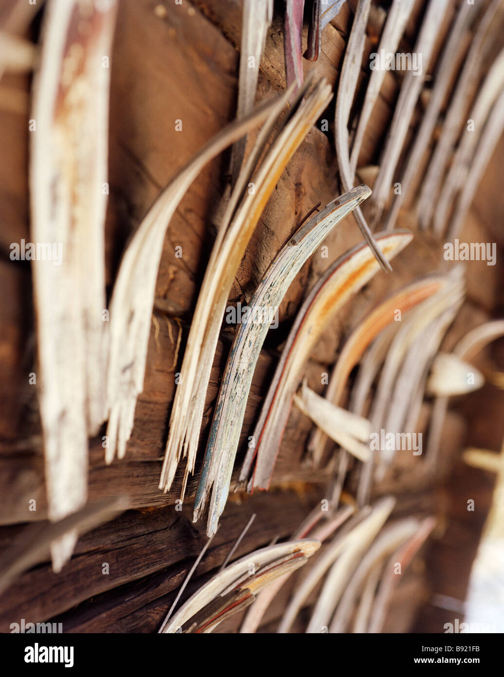 Broken skis hanging on a wall Stock Photo - Alamy