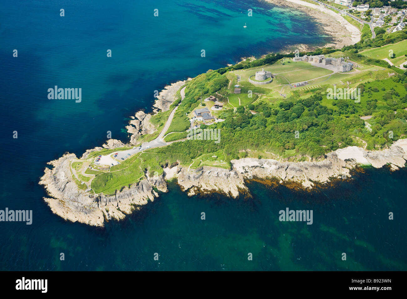 Aerial view of Pendennis Castle Falmouth Cornish Riviera Cornwall ...