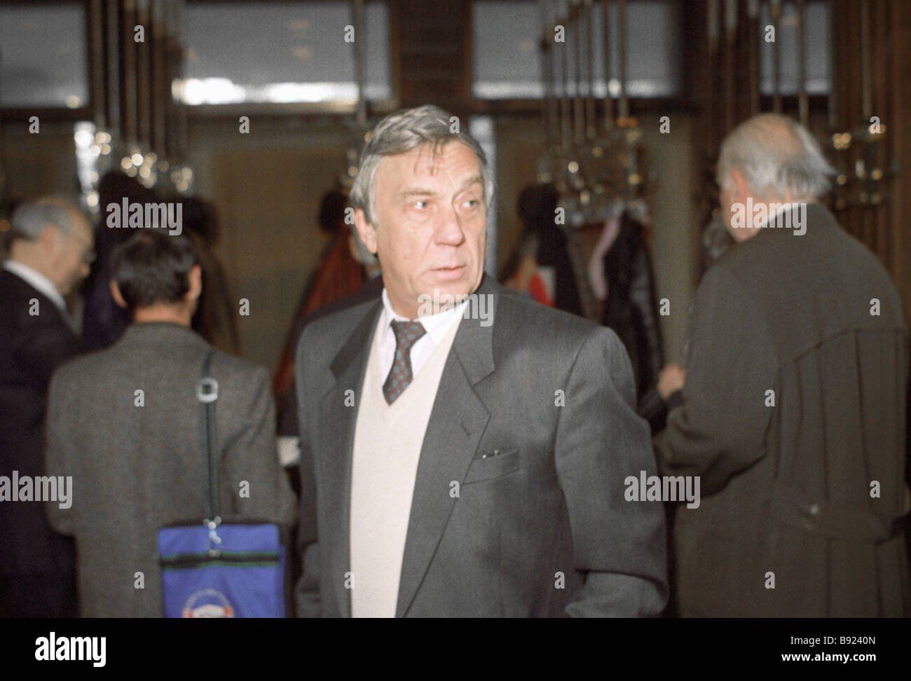 The GKChP member Gennady Yanayev in the Gorky MKhAT vestibule during ...