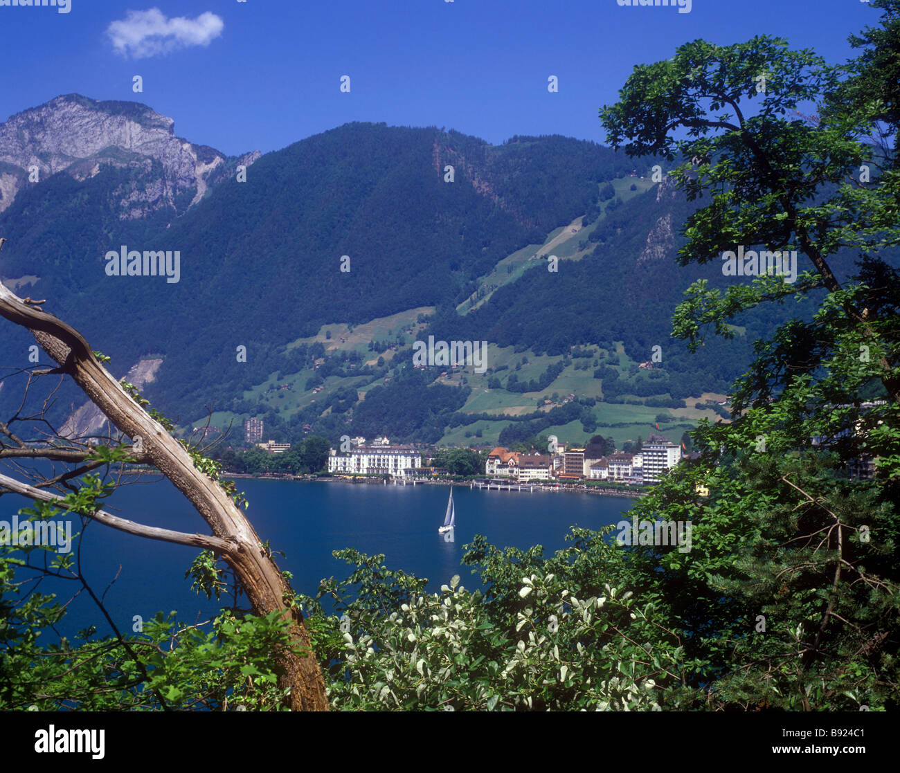 Picturesque view of the village of Brunnen on Lake Lucerne Stock Photo ...