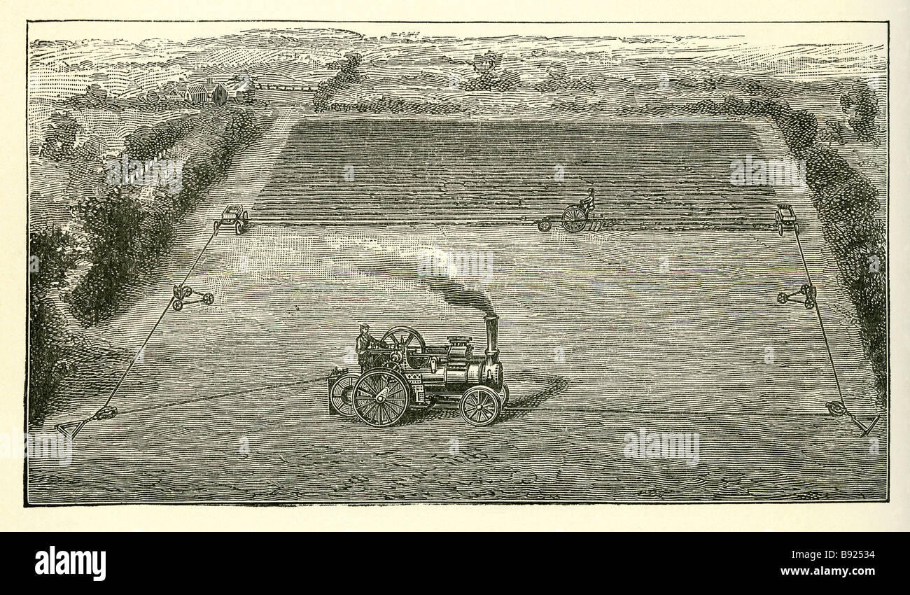 Single engine ploughing with steam traction engines used on the farm in ...