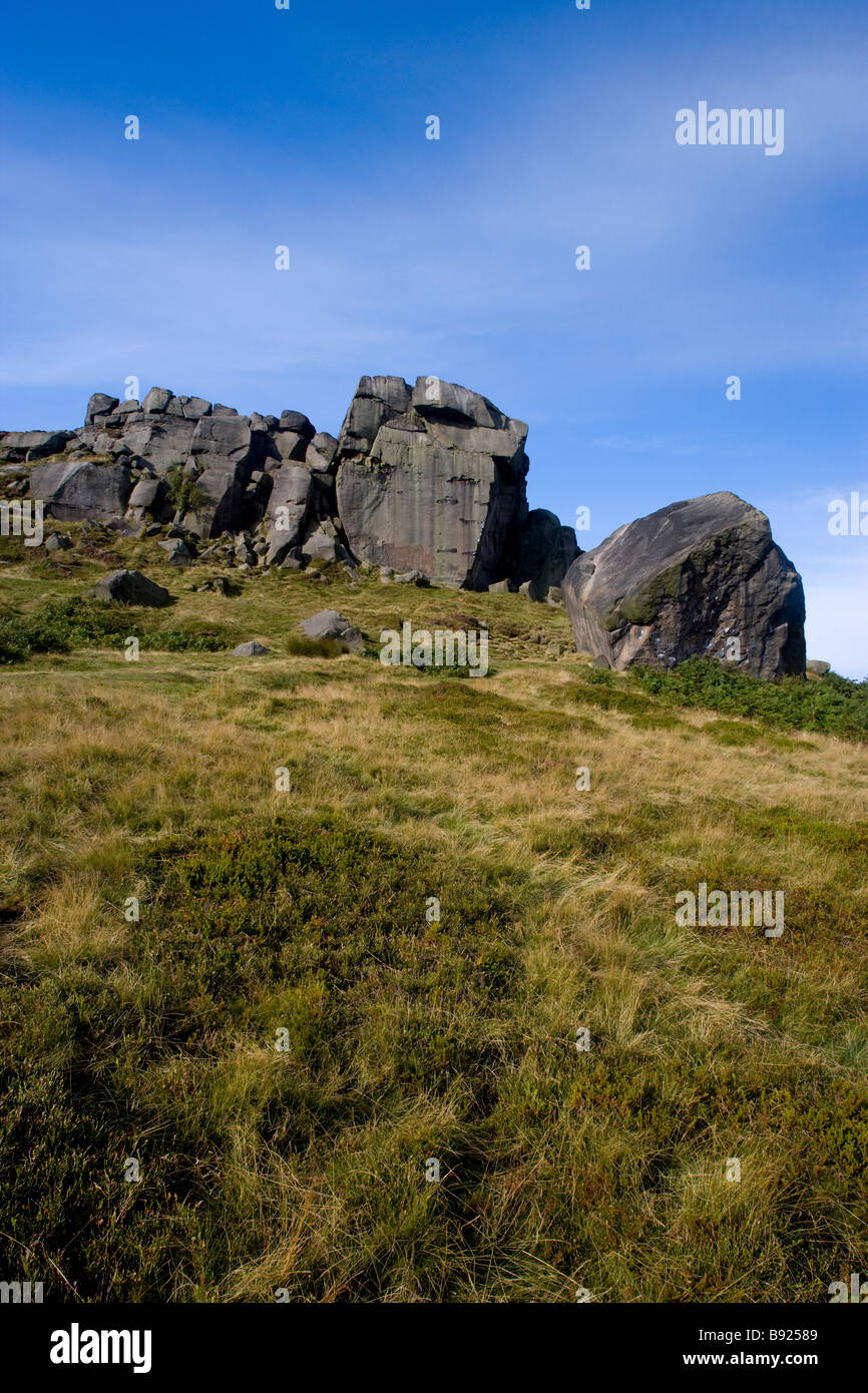 Beautiful rural scenic landscape of dramatic bright blue sky over high ...