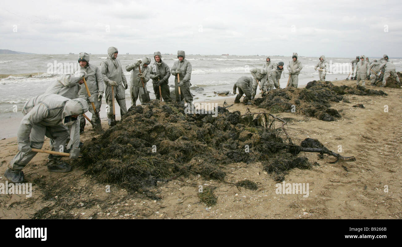 Disaster cleanup operations are continuing in the port of Kavkaz Stock ...