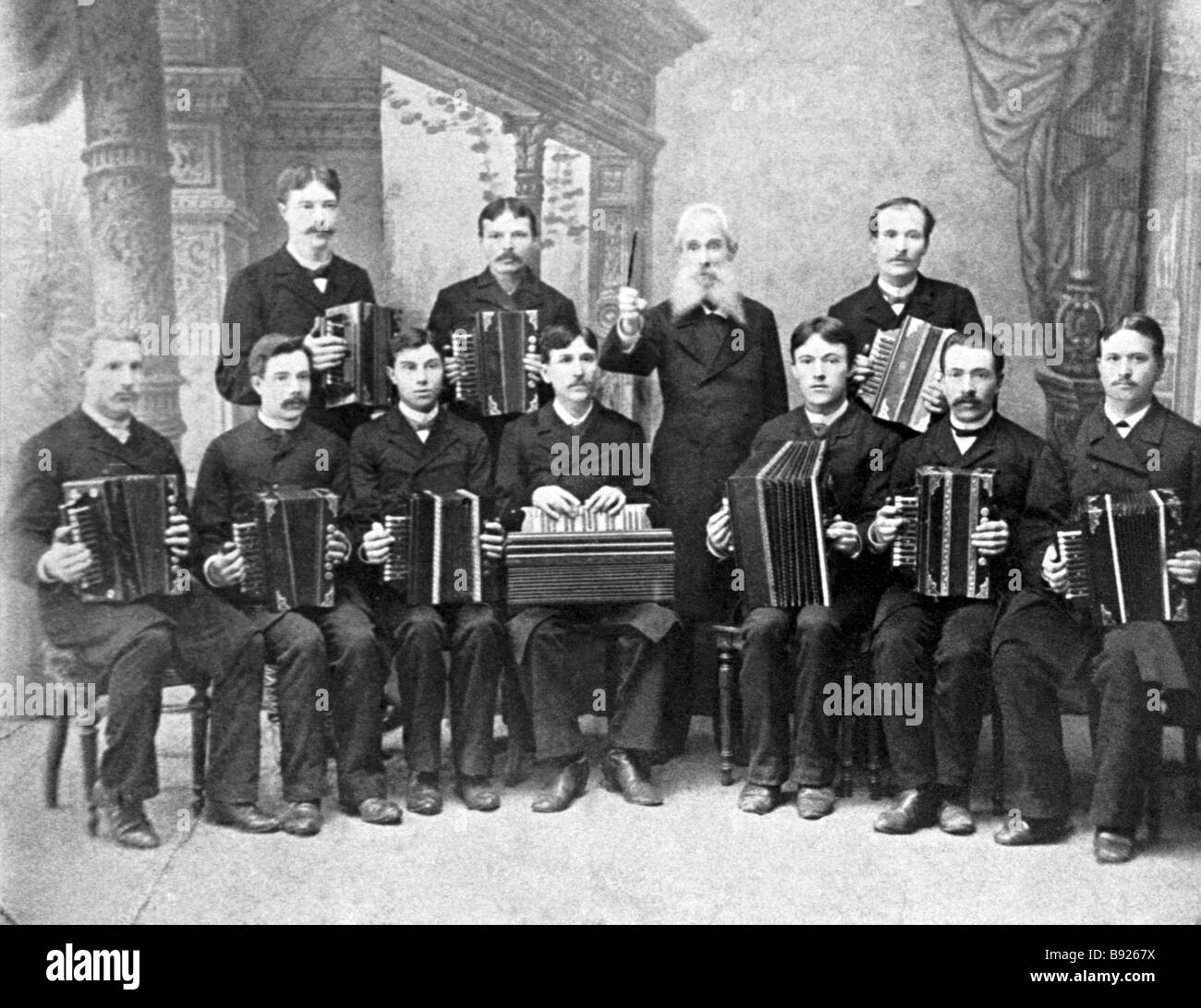 The first Russian accordion orchestra led by Nikolai Beloborodov Stock ...