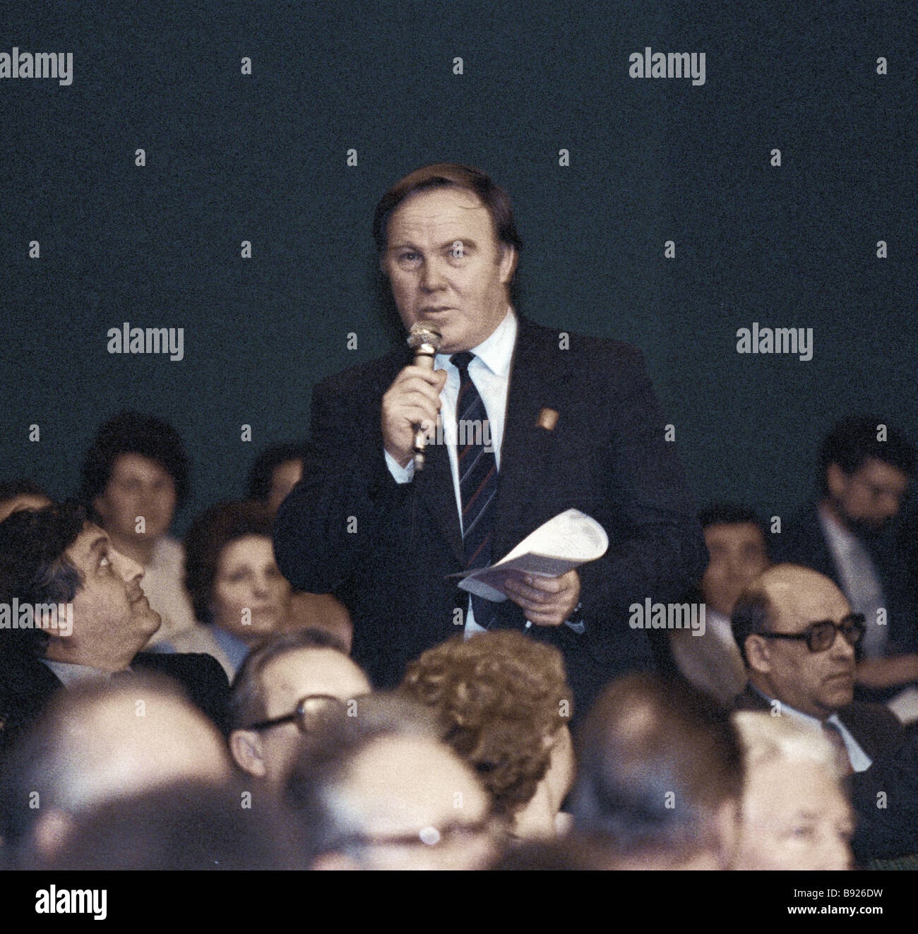 Political commentator Poltoranin center speaking at a plenum of ...