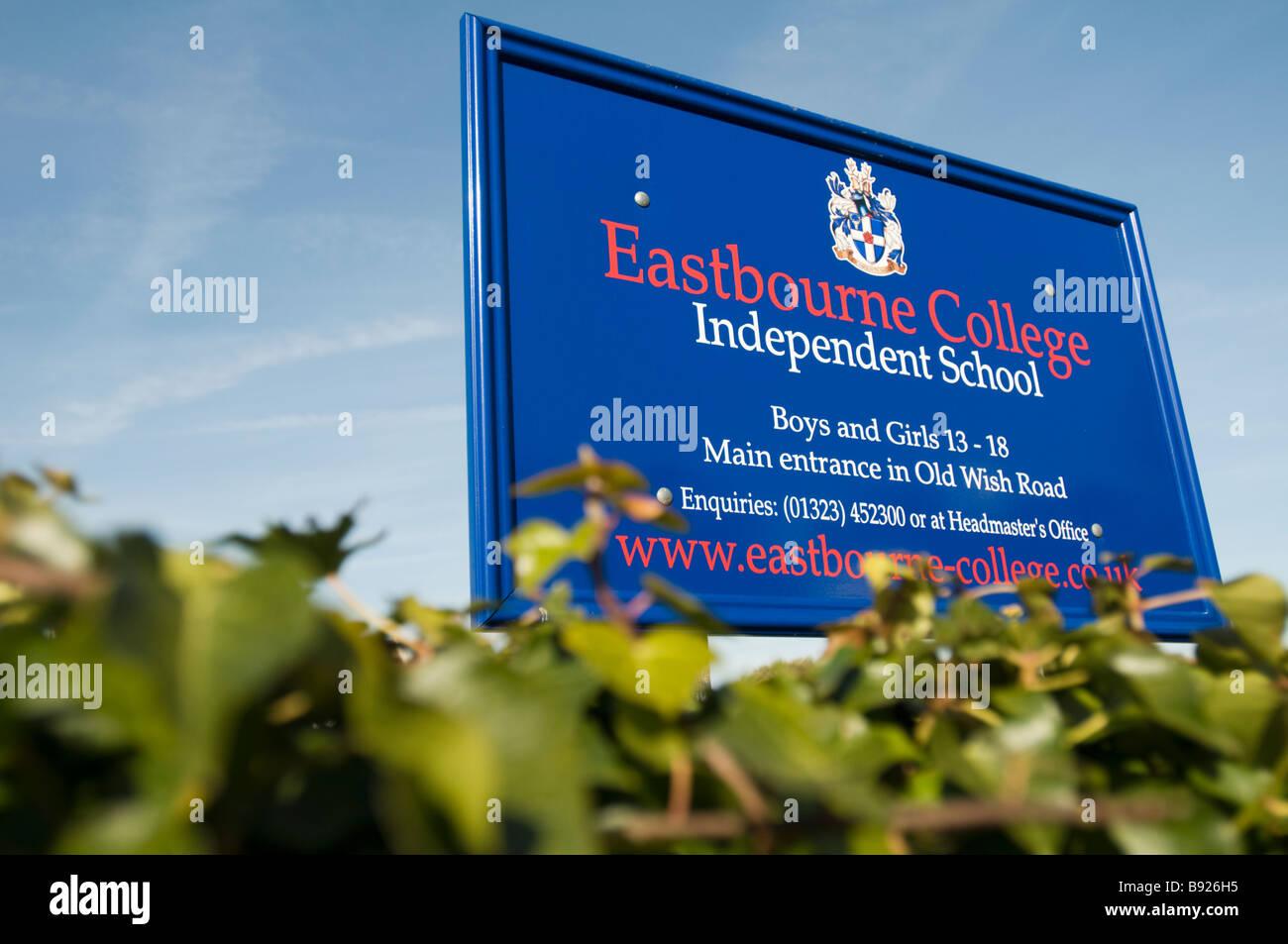 UNITED KINGDOM. ENGLAND. 15th March 2009. A sign for Eastbourne College ...