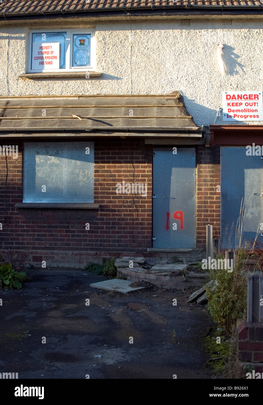 Boarded up house ready for demolition on the Priory Council Estate ...