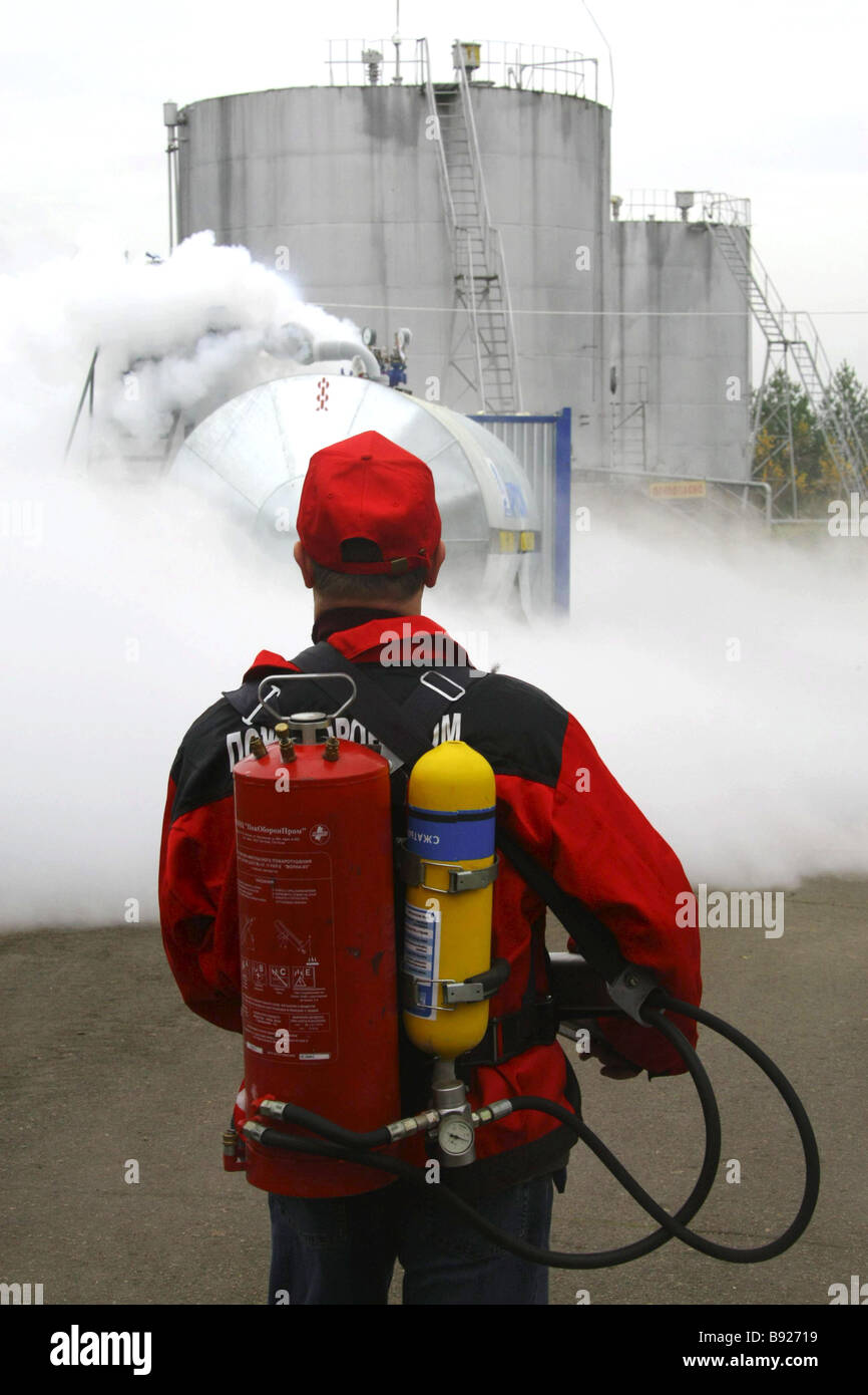New fire fighting equipment was tested at oil reservoir of company OAO ...