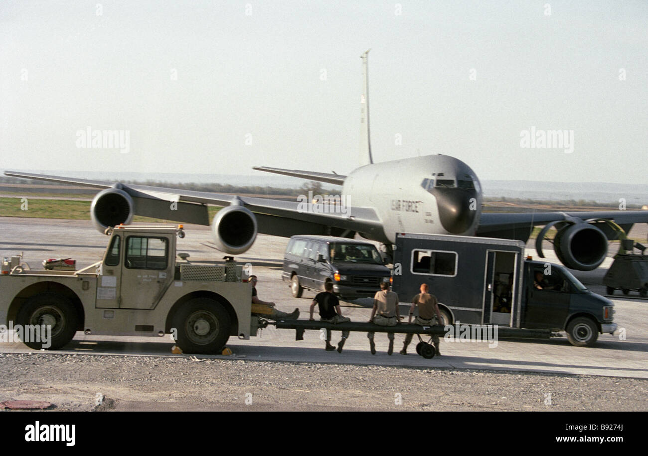 American Air Force plane at the air base in the Manas airport Bishkek ...