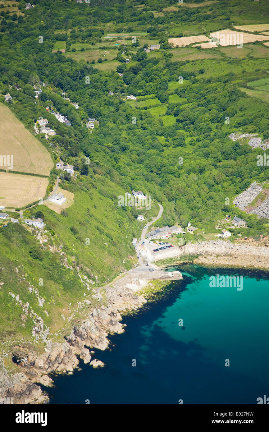 Aerial view of Lamorna Cove in summer sun Cornwall England UK United ...