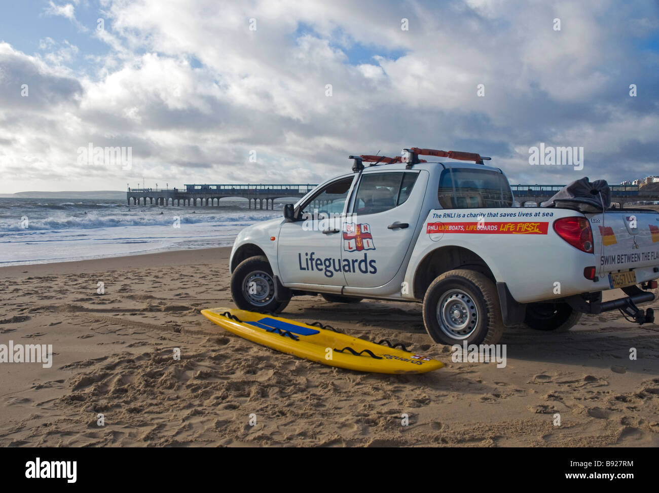 Lifeguards on patrol, Boscombe beach, Dorset, England, UK Stock Photo ...