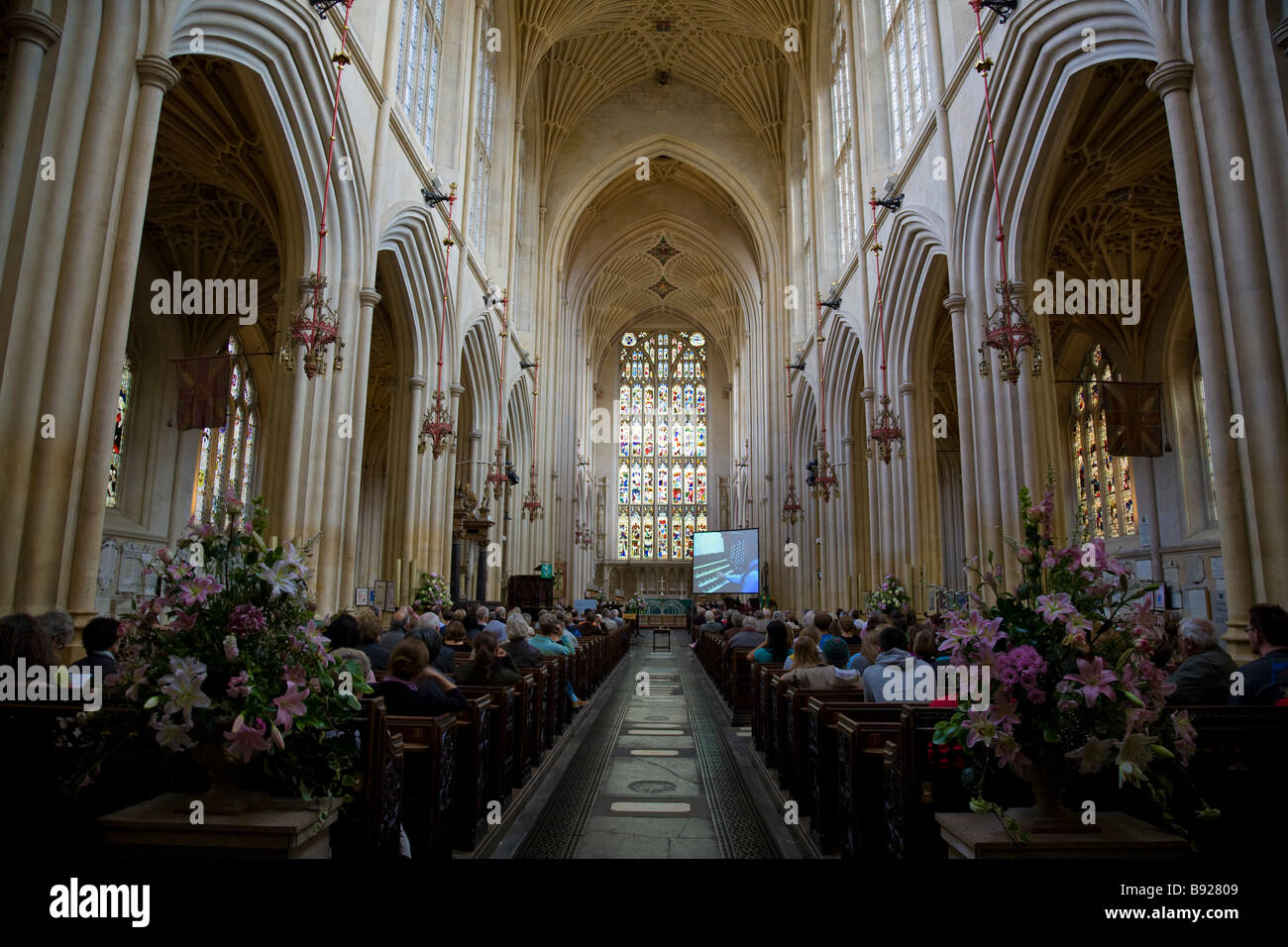 Bath Abbey interior during an organ recital, Bath, England Stock Photo ...