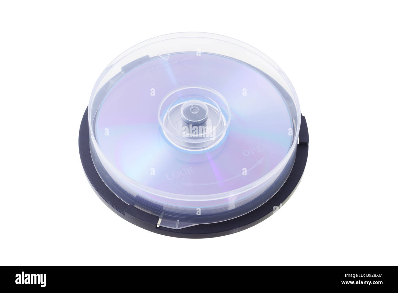 Stack of compact disks enclosed in plastic spindle case Stock Photo - Alamy