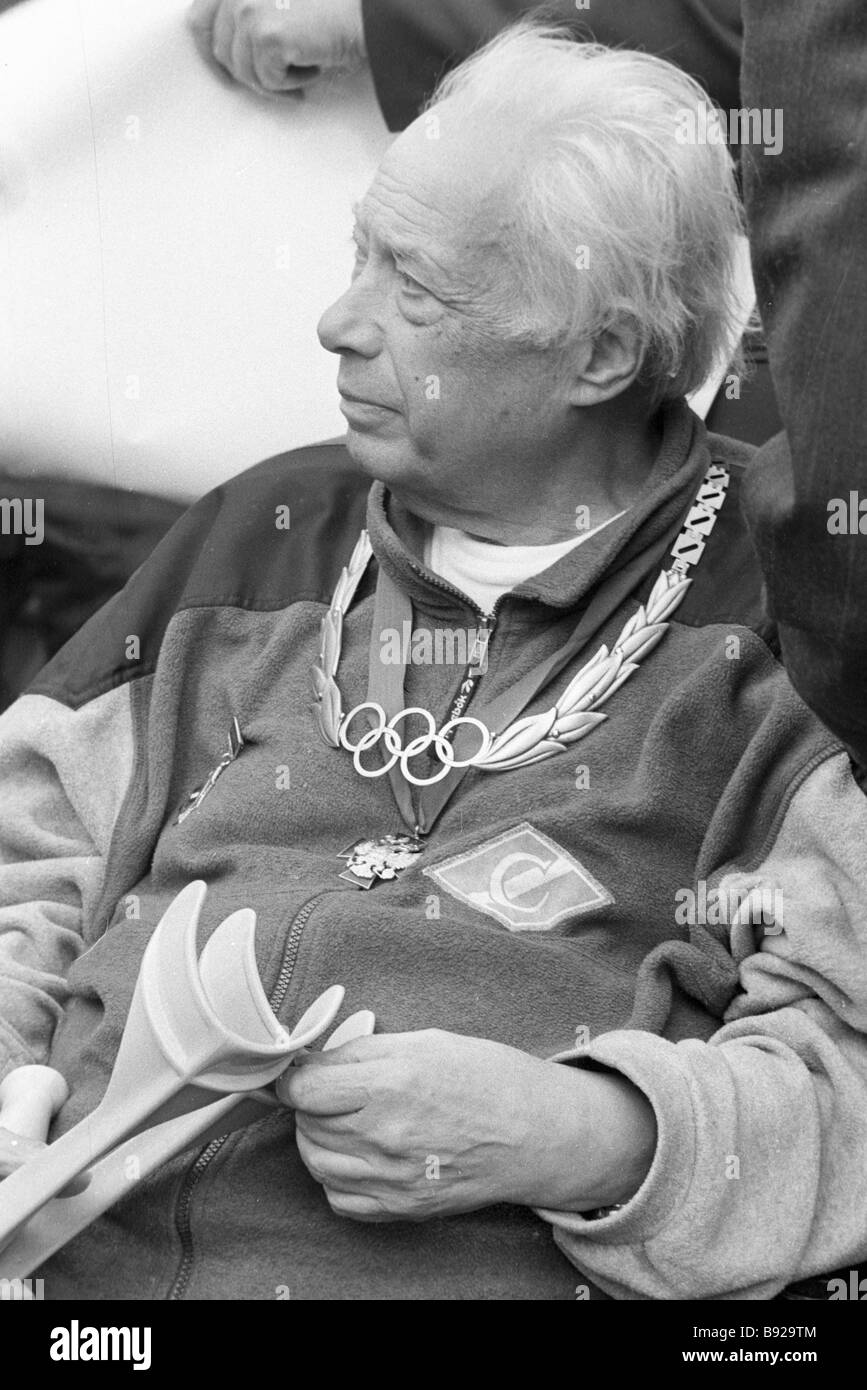 Sportscaster Nikolai Ozerov with the Olympic Order around his neck the ...