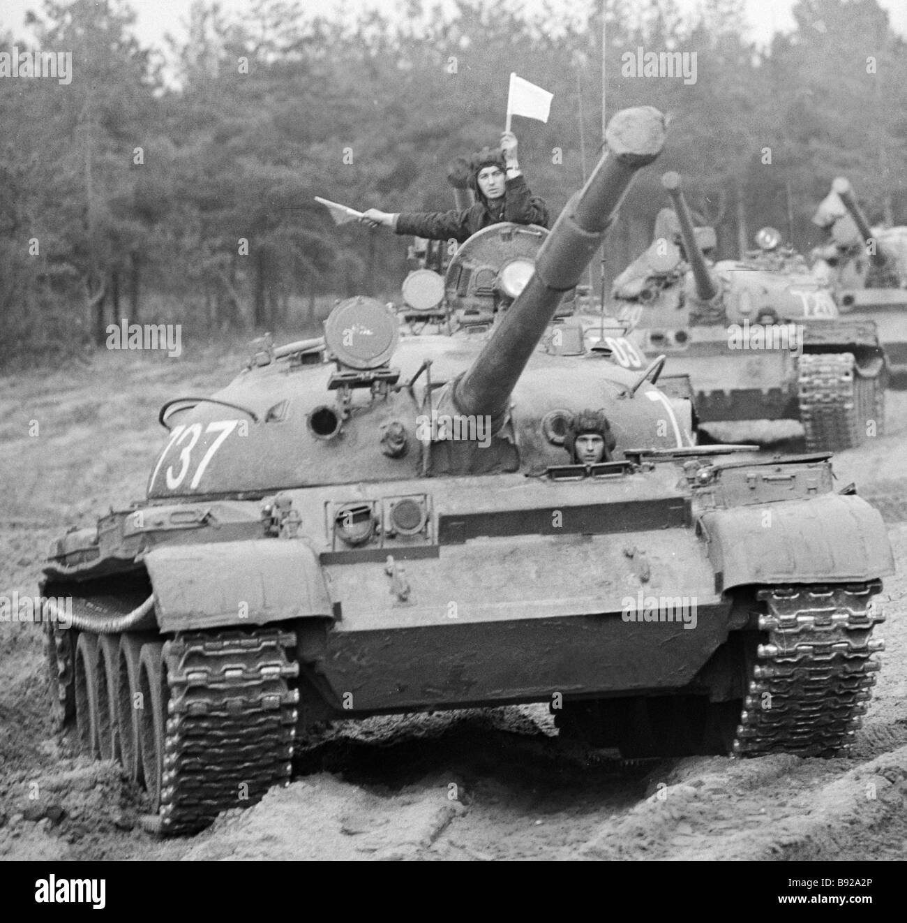 An armored column on the march in the Kiev Military District Stock ...
