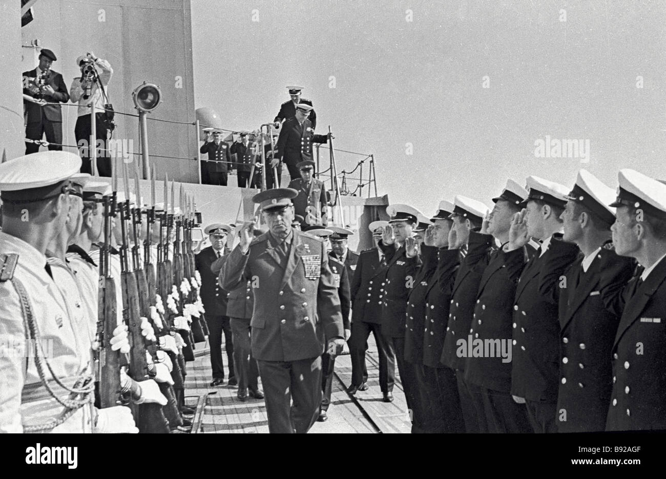 Marshal Andrei Grechko Soviet Defense Minister inspecting the cruiser ...