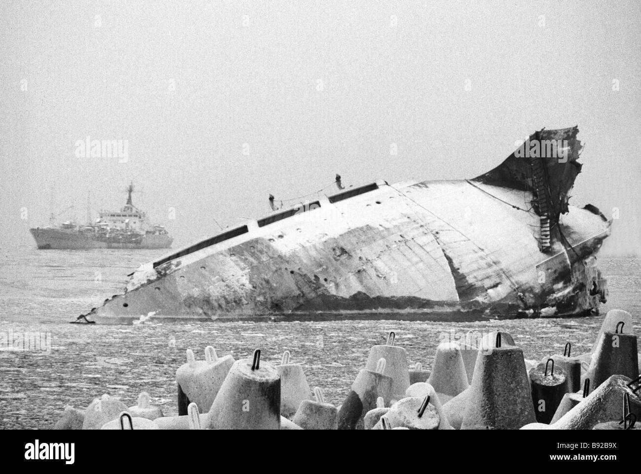 Wreckage of British tanker Globe Assimi that ran aground in the Baltic ...