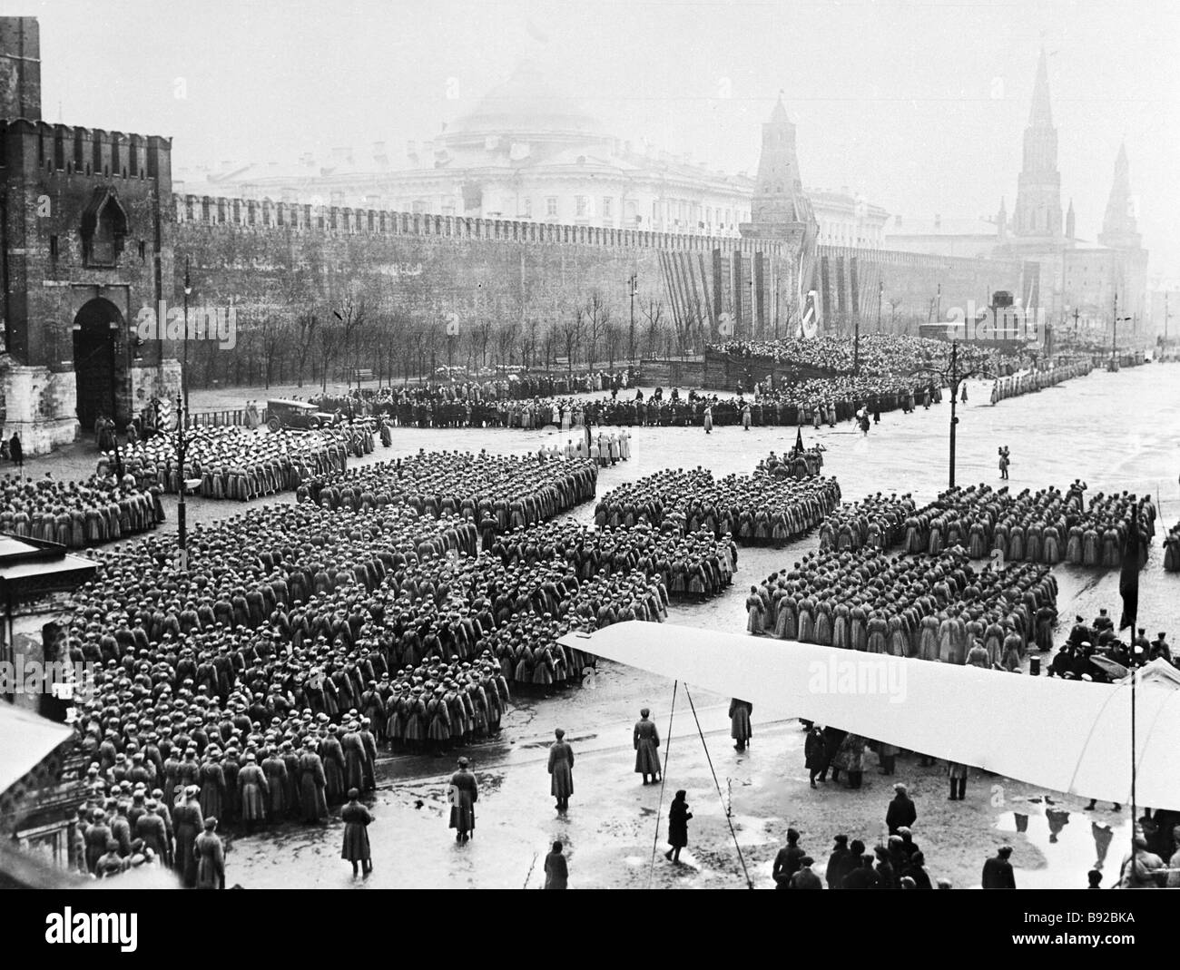 A military parade on Red Square during an October Revolution ...