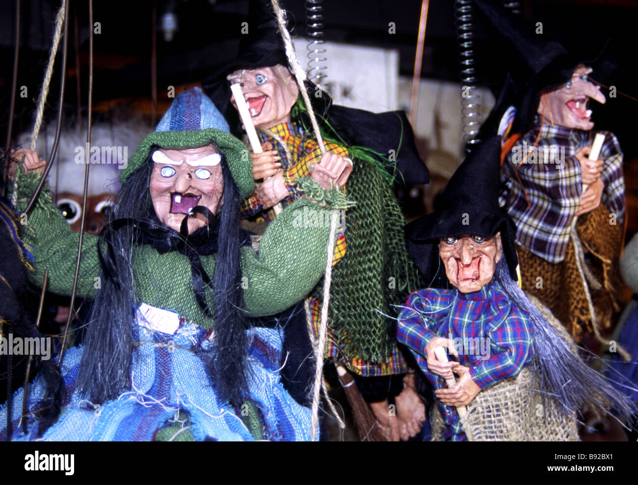 Witch puppets for sale on a market stall, Havelske Trziste (Havel's ...