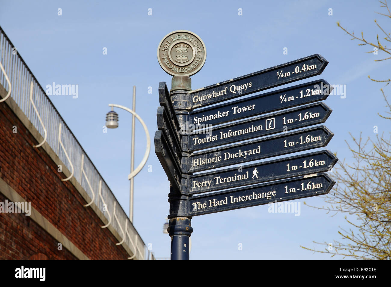 Portsmouth city tourist signpost on the Millennium Promenade England UK ...