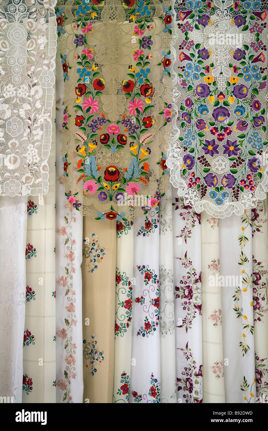 Traditional Hungarian lace and material at the Great Market Nagycsarnok ...