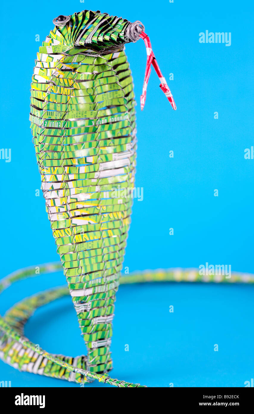 Green metal cobra snake made by recycling cool drink cans Grahamstown ...