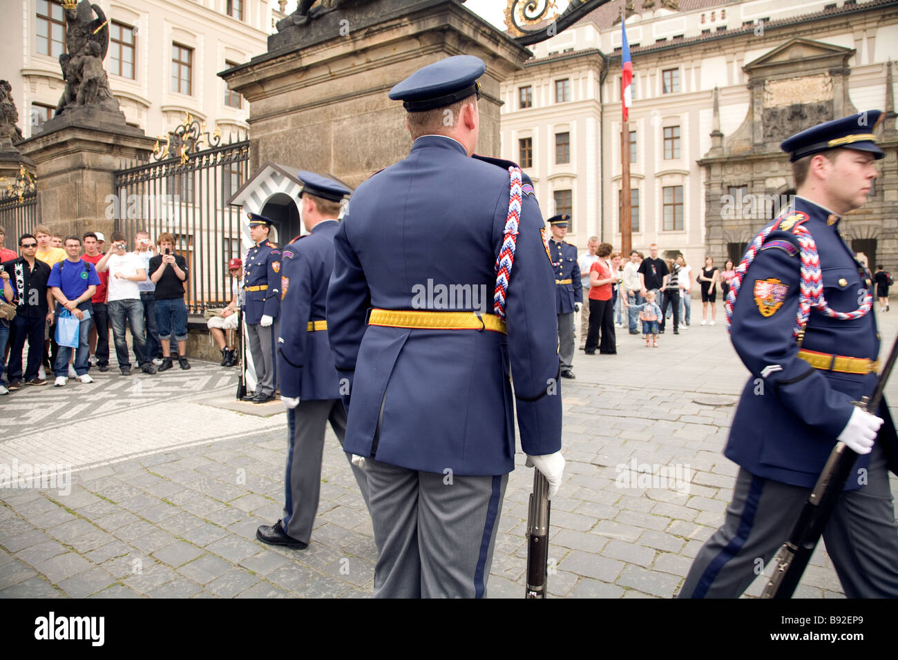 Changing of the guard at the main gate of Prague Castle Prazsky Hrad ...