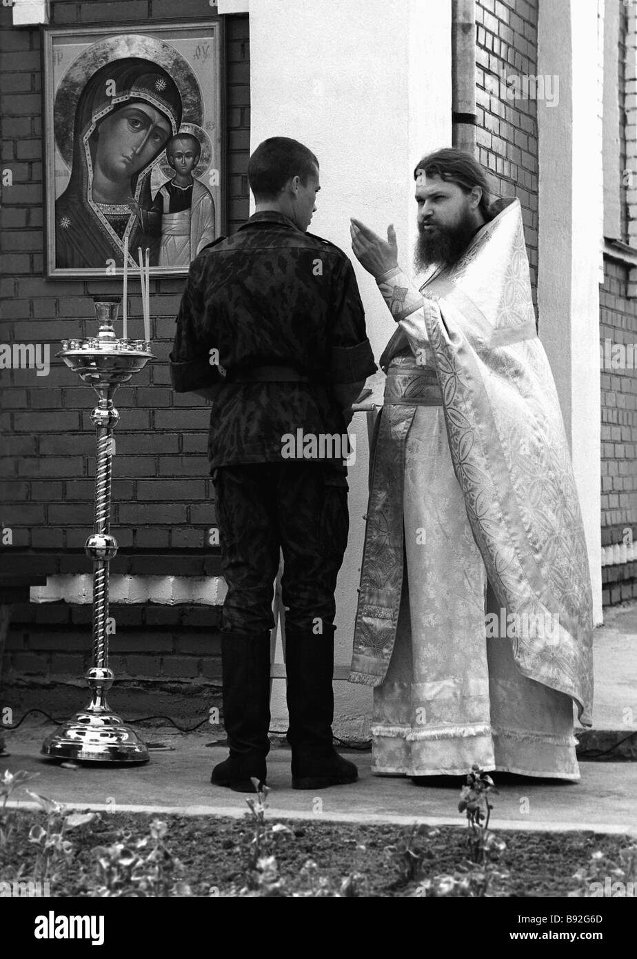 Priest of a regimental church at a military unit in Khimki just outside ...