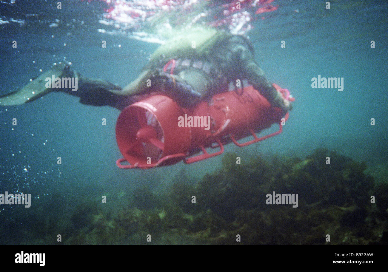 Underwater commando with a device for speedy submerged passage Stock ...