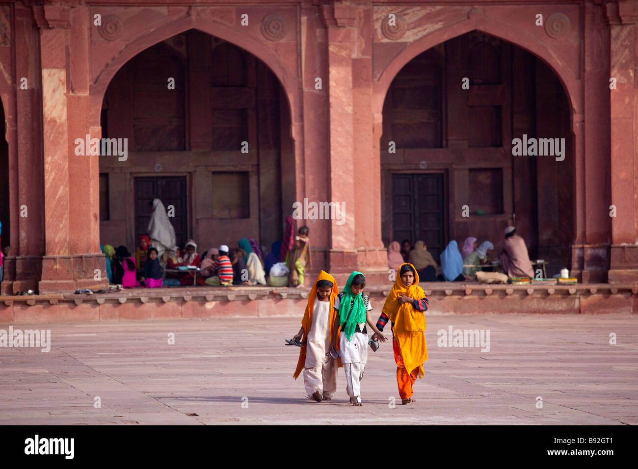 Muslim Girls Walking from Madrasa Class Inside the Friday Mosque in ...