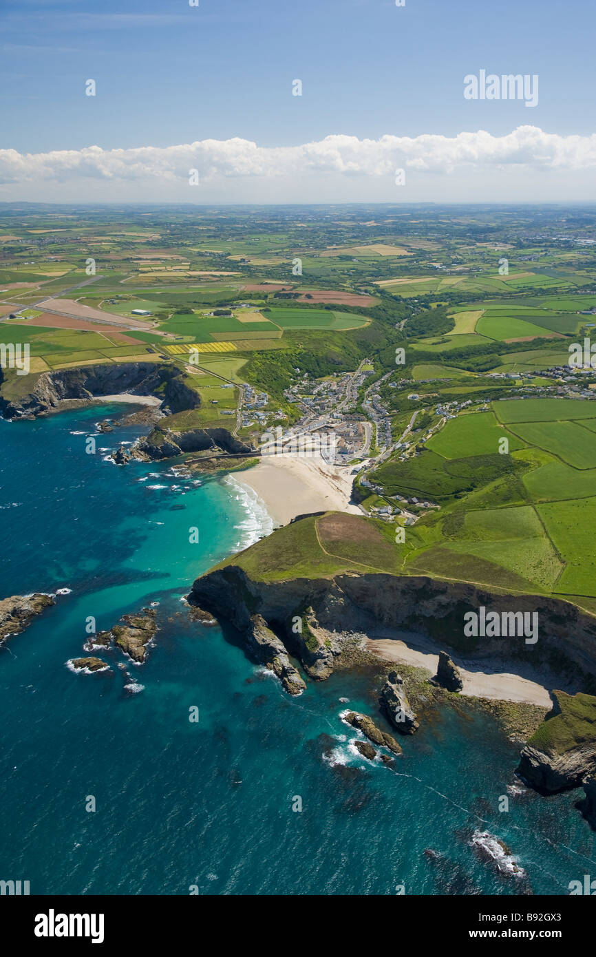 Aerial view of coast coastline Portreath RAF Cornwall England UK United ...
