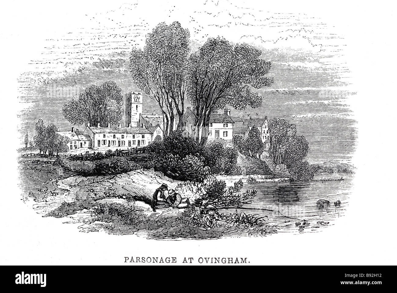 parsonage at ovingham countryside lake river wood tree trees tower ...