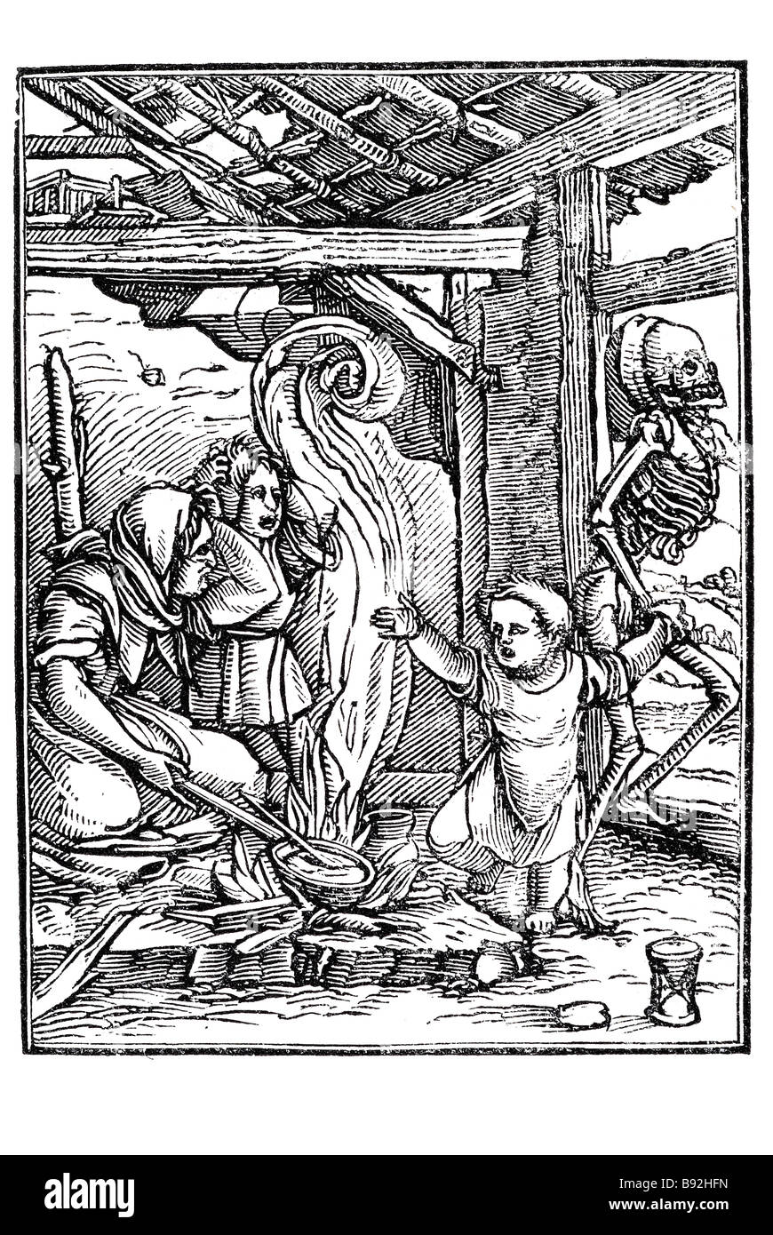 death child skeleton period dress kitchen inside room mother cooking ...