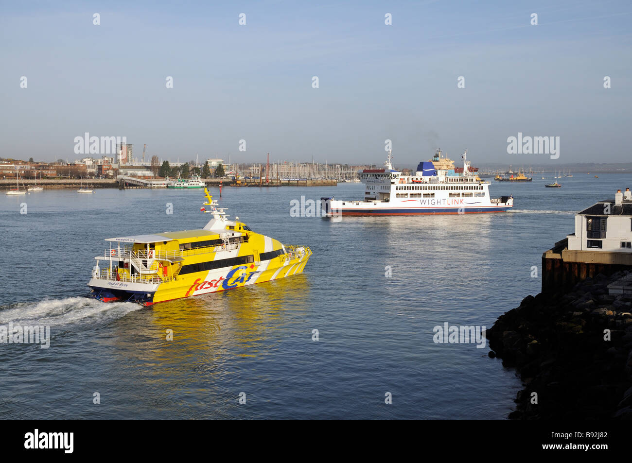 Portsmouth Harbour busy with shipping St Cecilia a roro ferry and ...