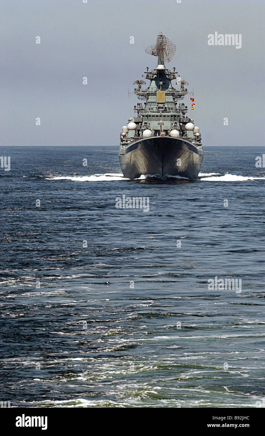 The surface to surface missile cruiser Pyotr Veliky taking part in a ...
