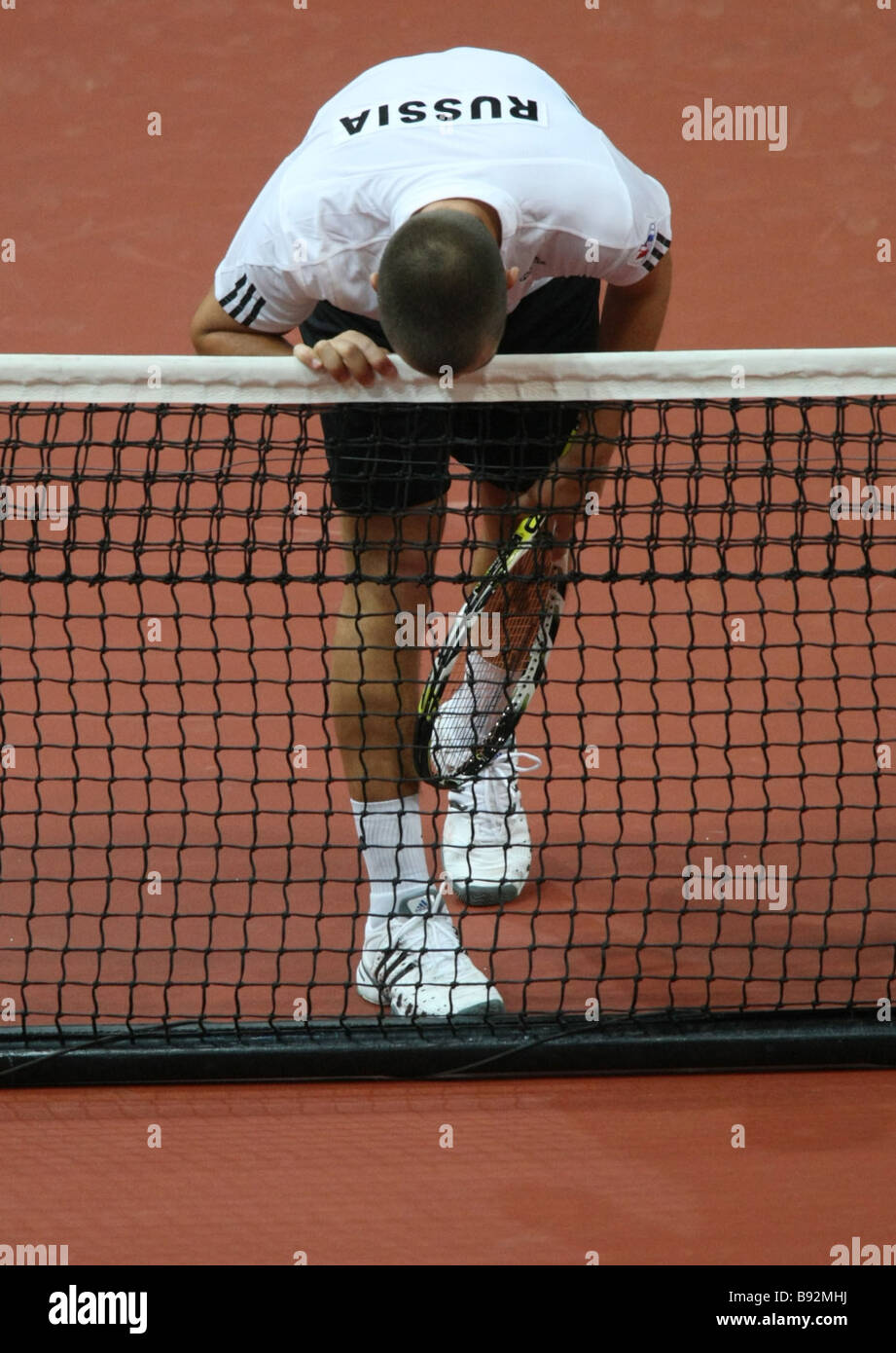 Russian tennis player Mikhail Youzhny during a match with Serbian ...