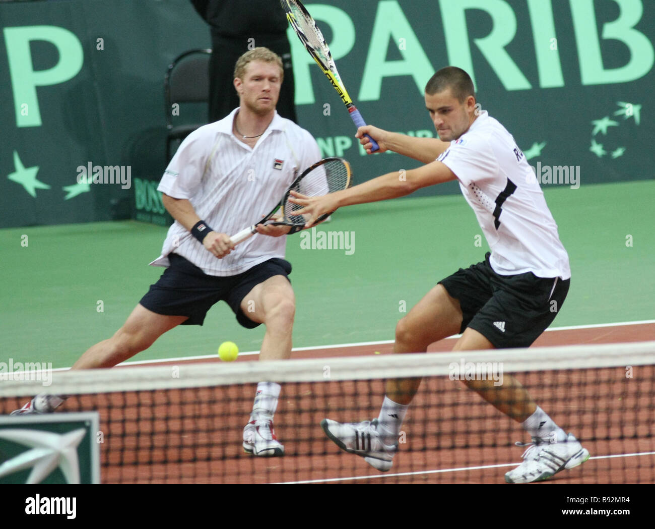Russian tennis players Mikhail Yuzhny and Dmitry Tursunov left to right ...