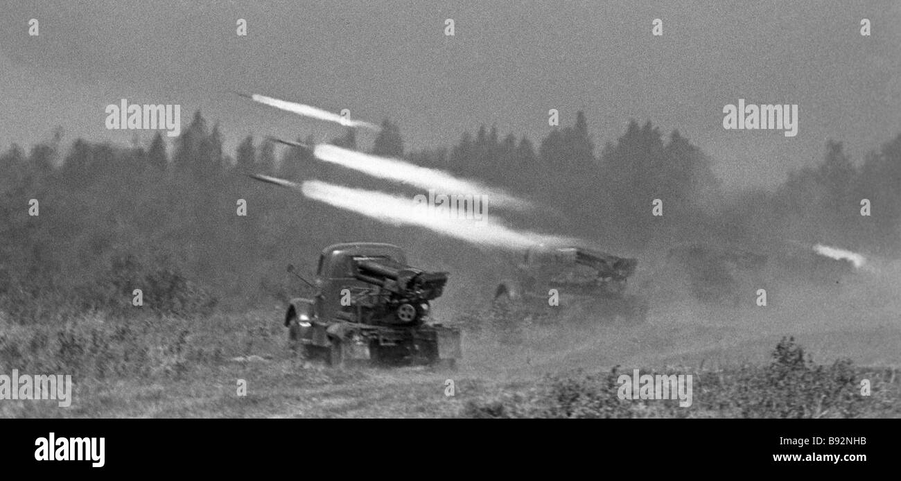 Multiple launch rocket system salvo Stock Photo - Alamy