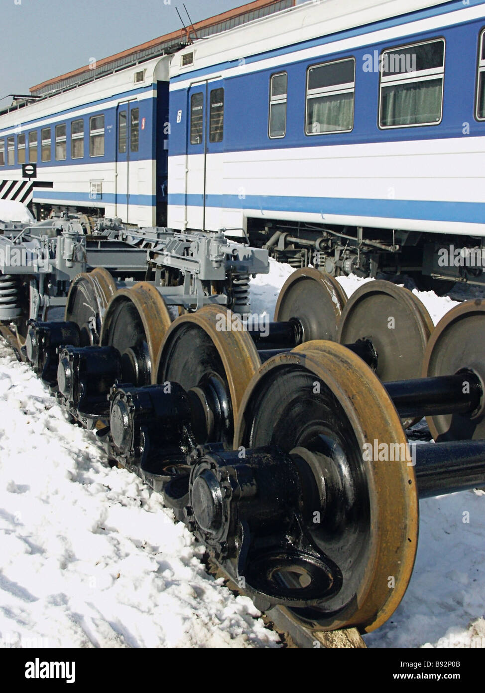 Railcar wheels on auxiliary tracks at the Zheleznodorozhnaya Railroad ...