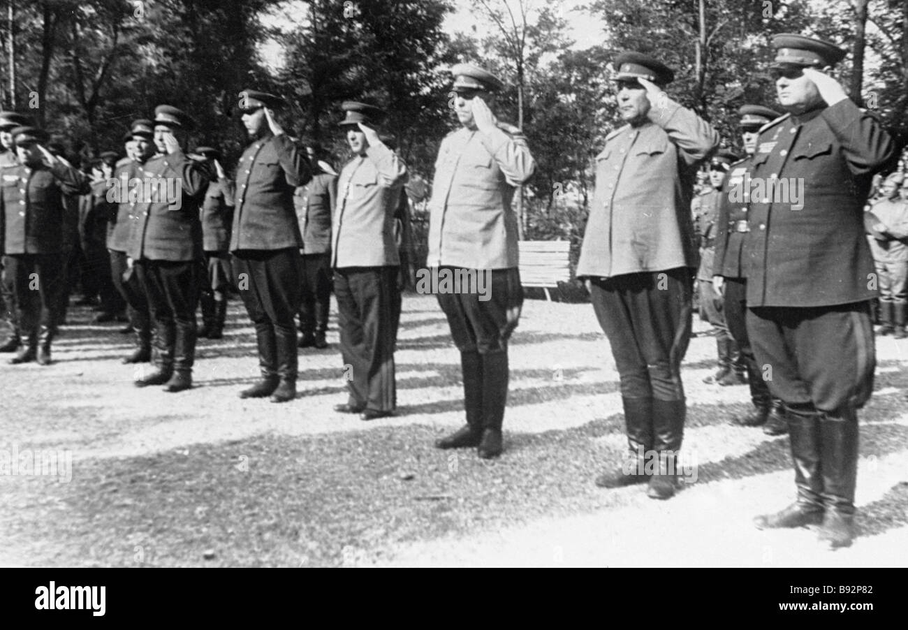 Soviet Union Marshals Kirill Meretskov fourth right Rodion Malinovsky ...