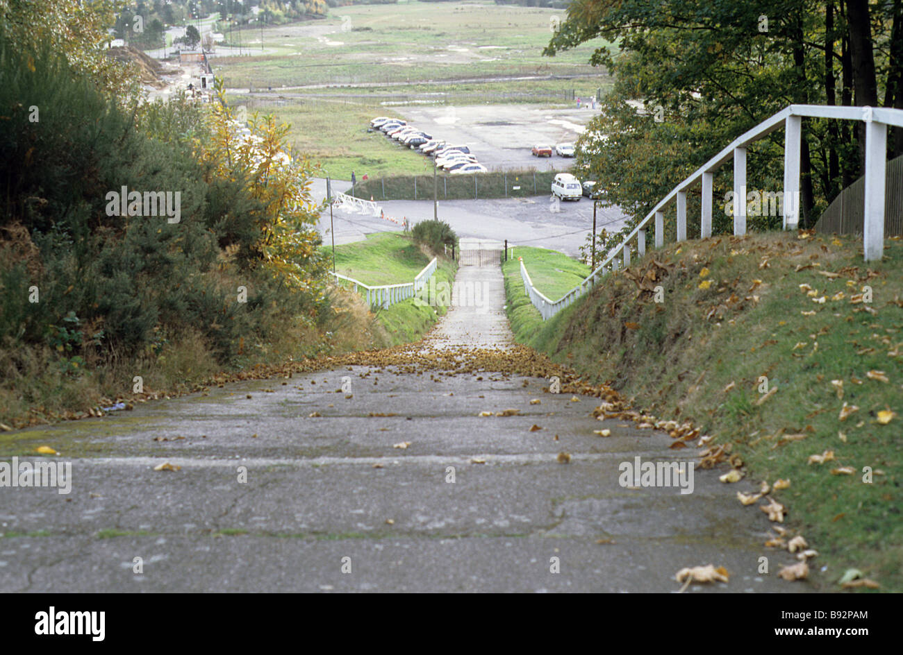 Brooklands Motor-racing circuit near Weybridge, Surrey, Looking down ...