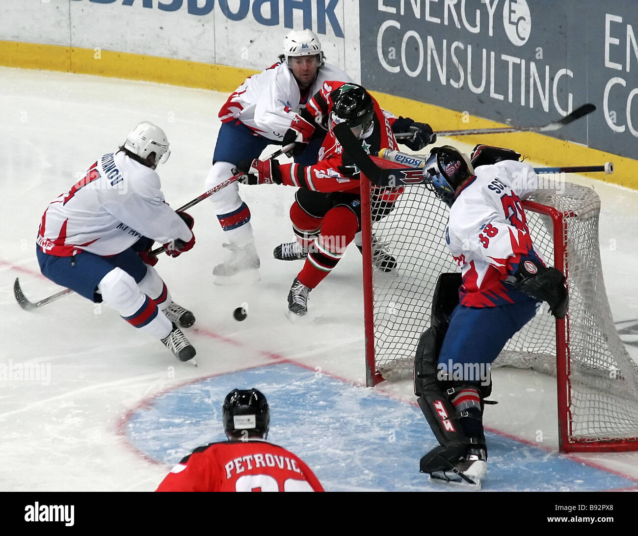 Metallurg Russia Modo Sweden ice hockey match Modo s Peter Oberg ...