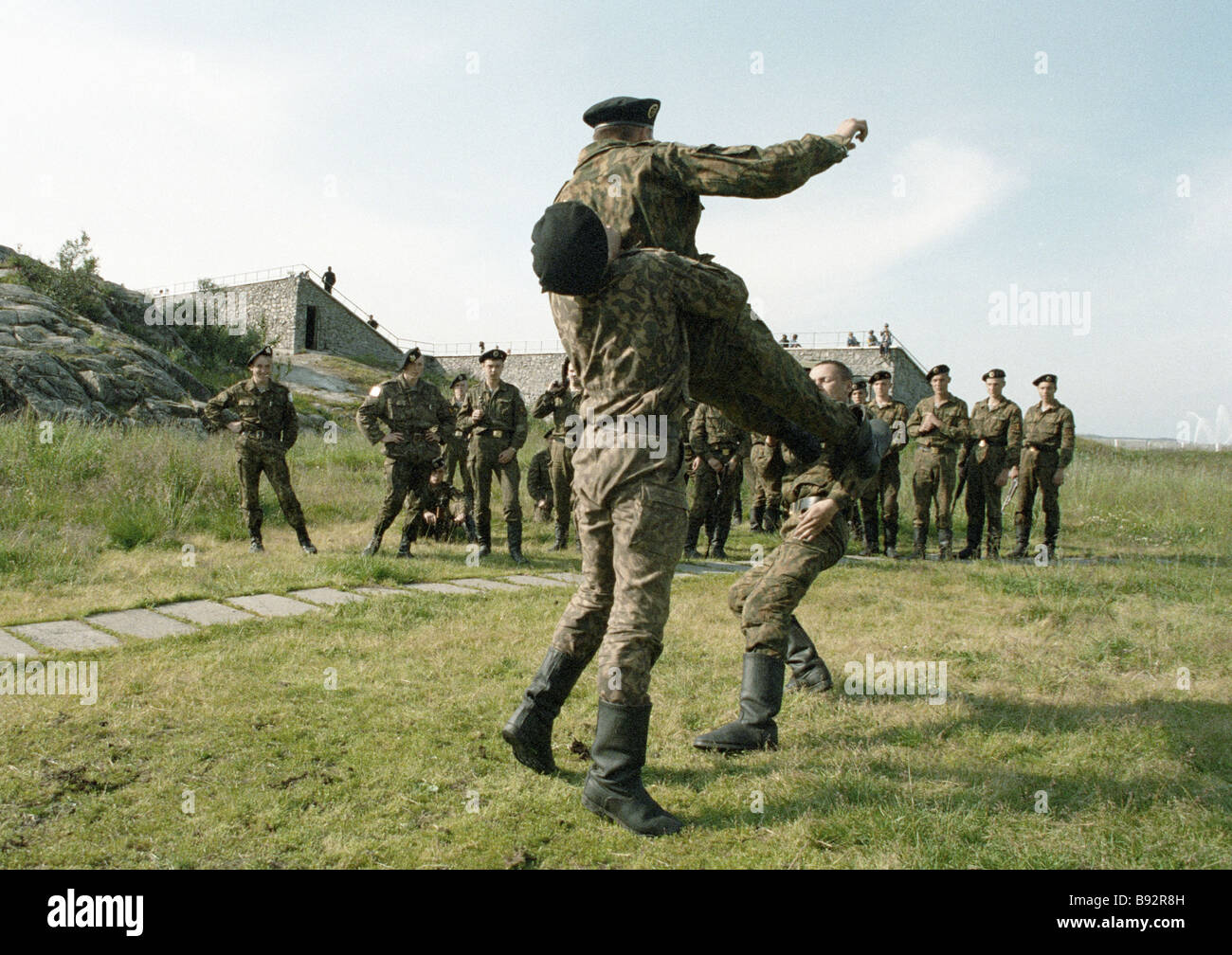 Close fight combat manoeuvre drill during the marine exercise Stock ...
