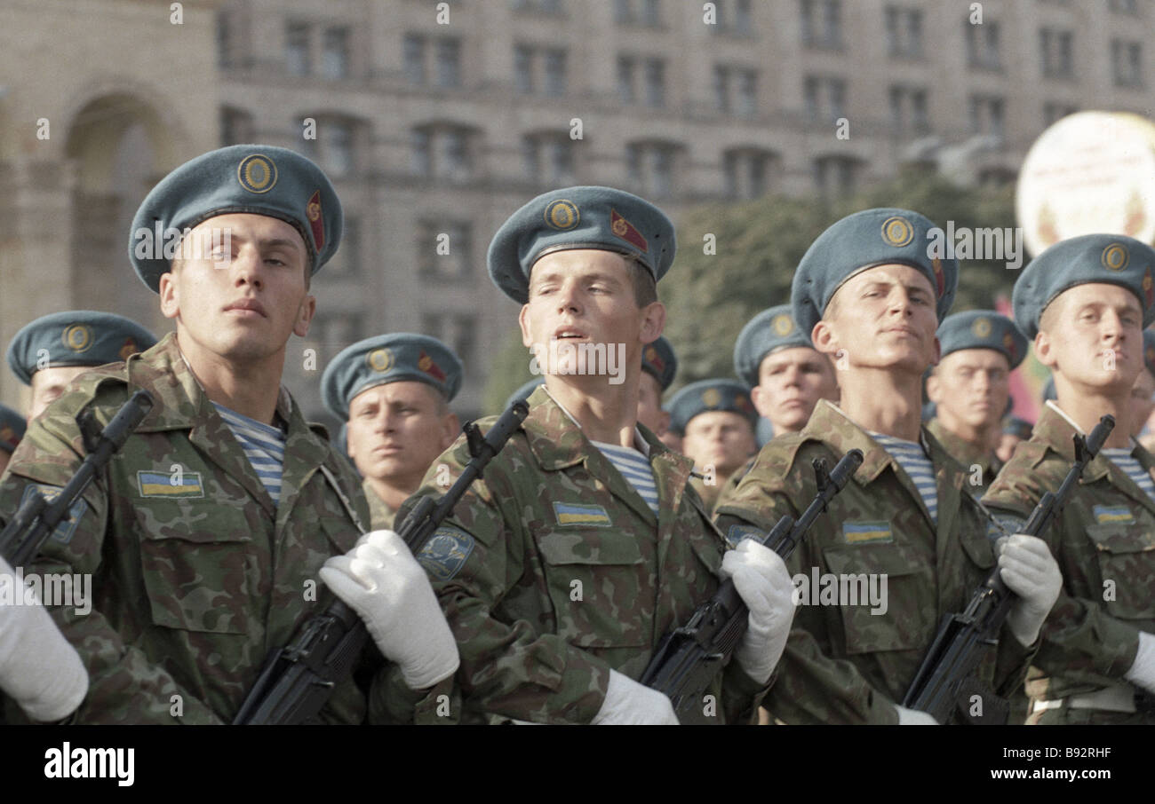 Ukrainian Army units at a military parade during celebrations of 50 ...