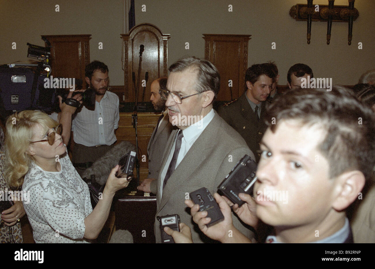 General Valentin Varennikov center giving interviews upon passing non ...