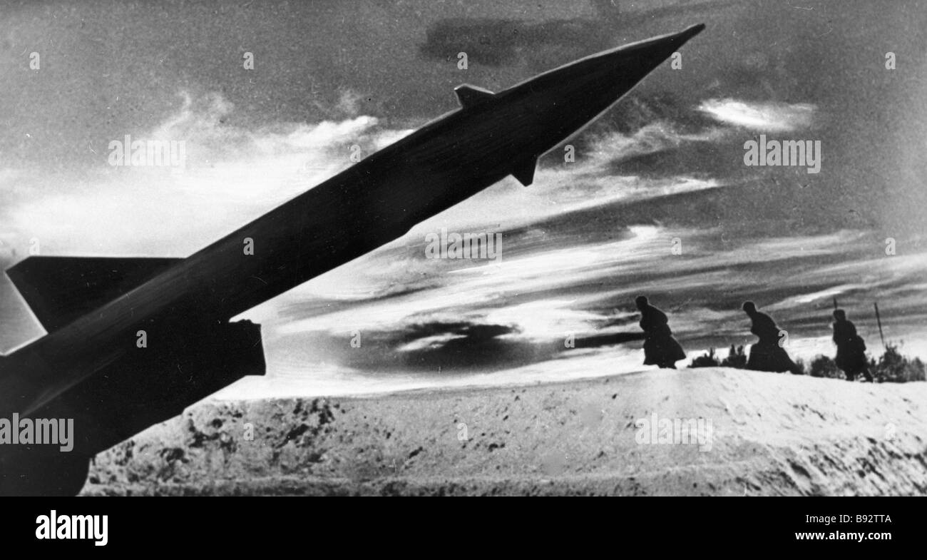 A defending guided missile installation on the training field during ...