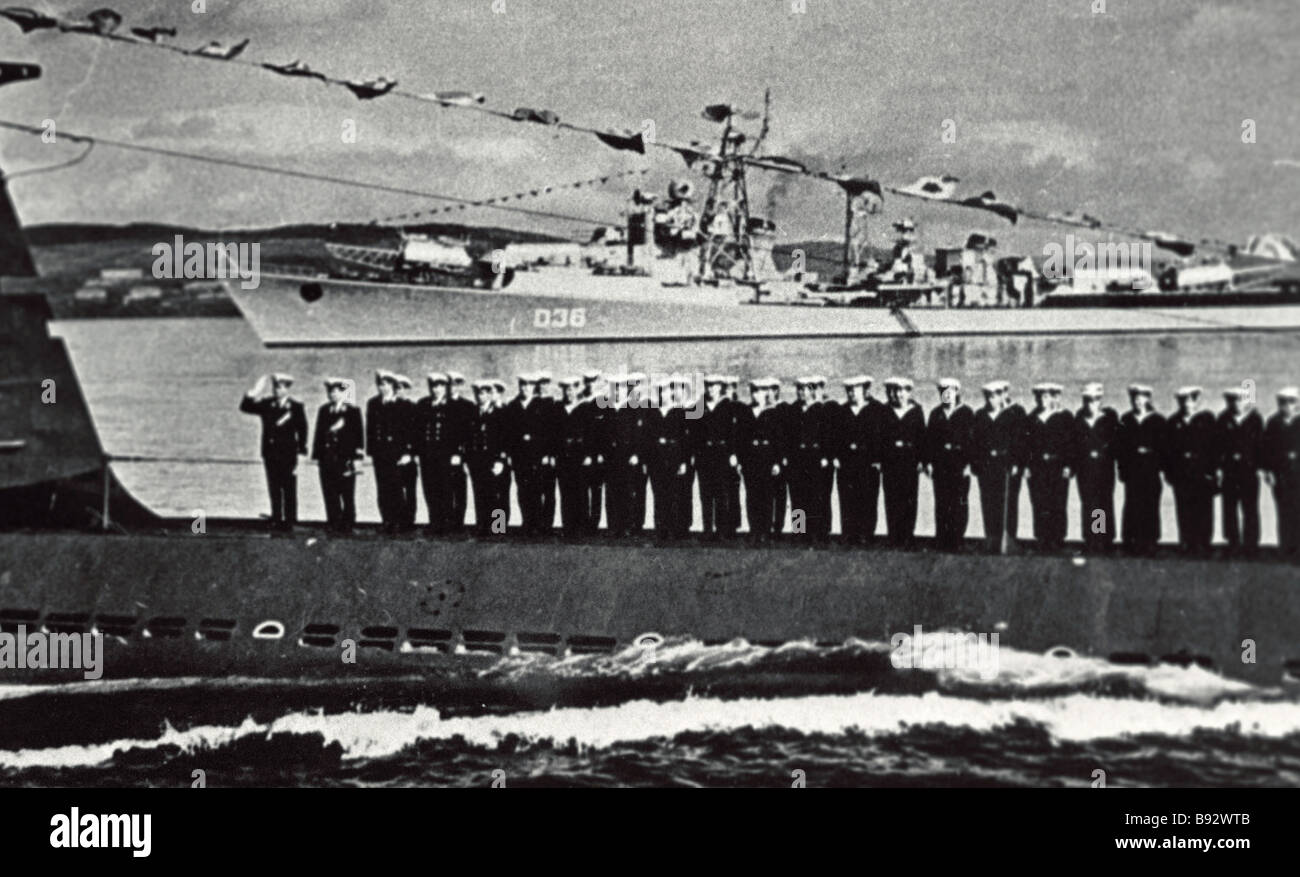Soviet submarine crew attending naval parade Stock Photo - Alamy