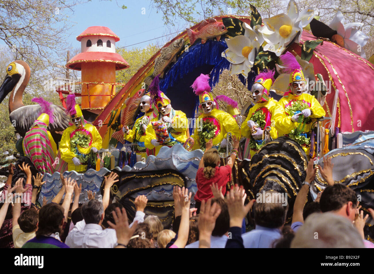 Louisiana-themed float in the New Orleans Rex parade, Mardi Gras day ...